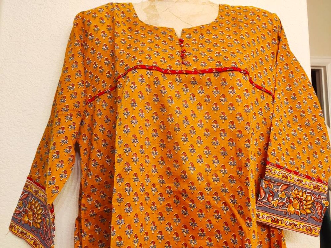 Ochre Block Print Floral Summer Indian Boho Top - Etsy