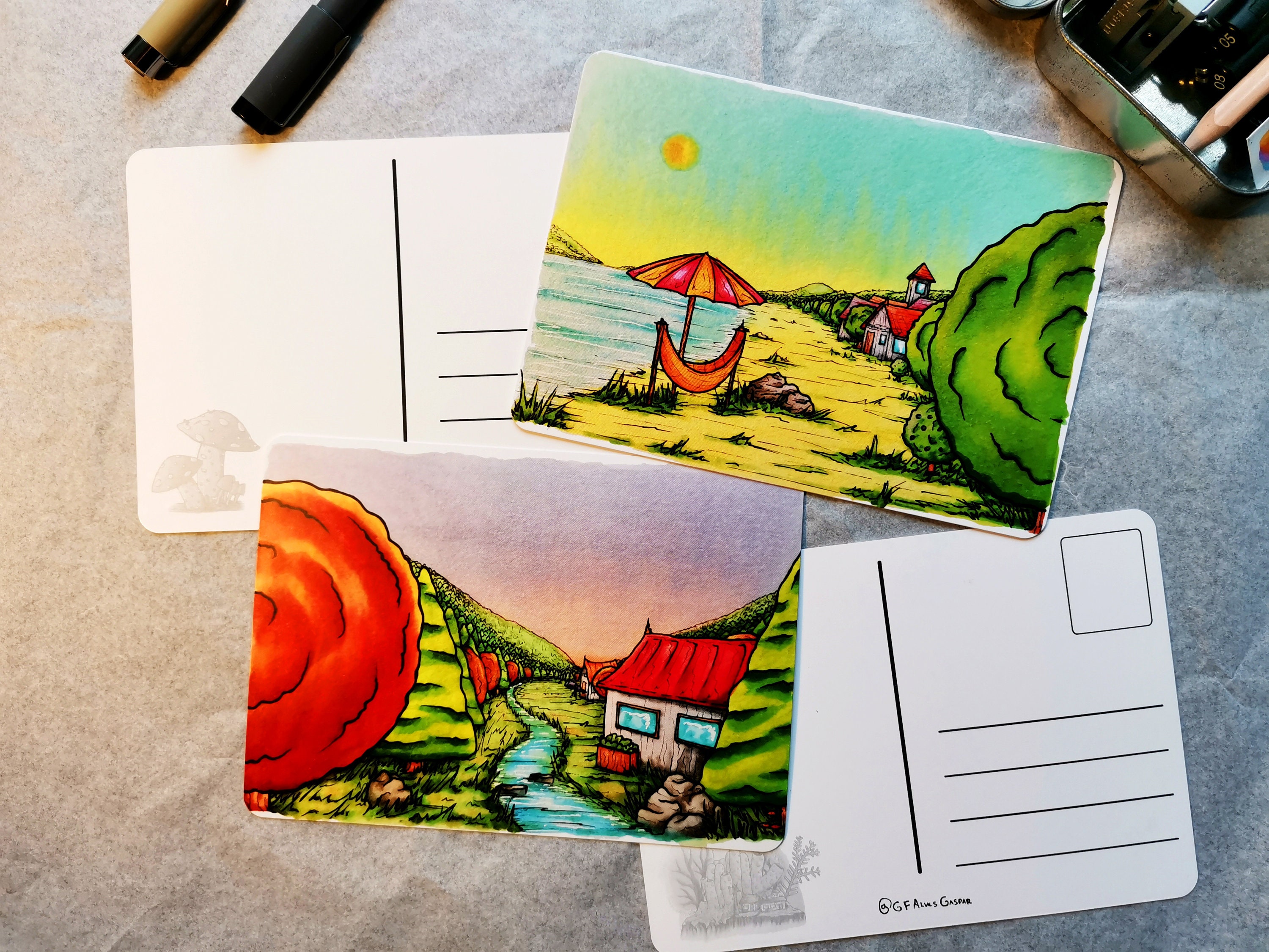 Four Seasons Postcard Set, Landscapes of Spring, Summer, Autumn, Winter ...