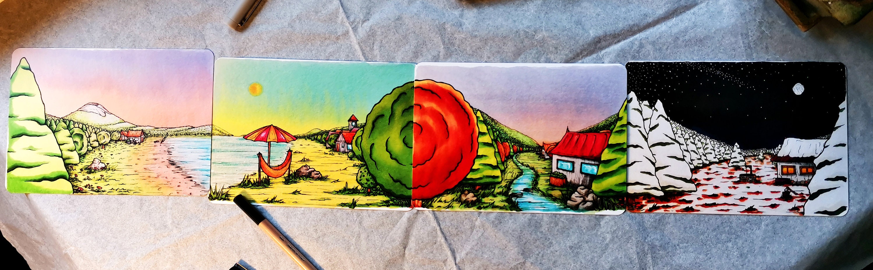 Four Seasons Postcard Set Landscapes of Spring Summer - Etsy