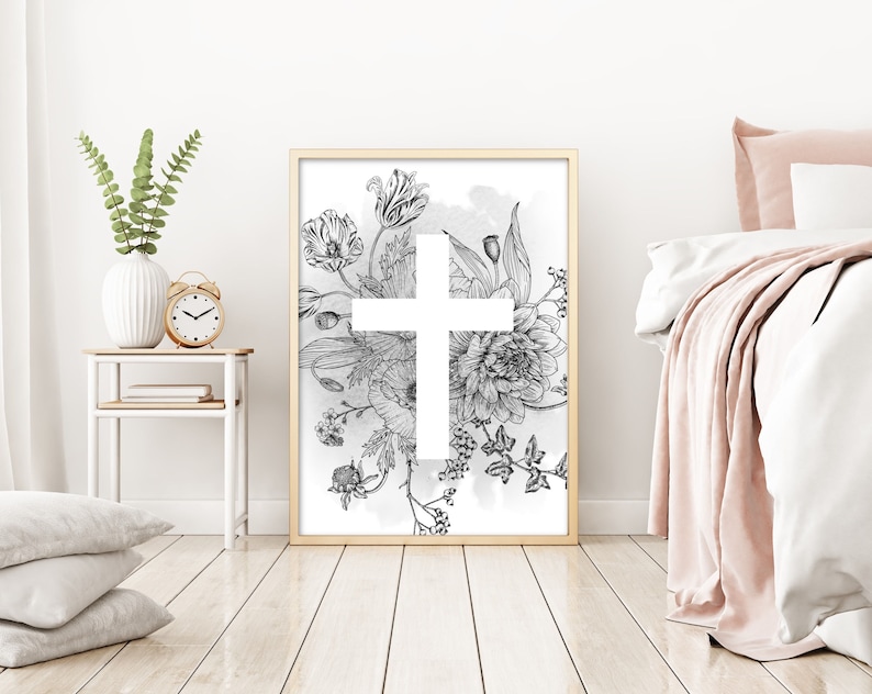 Lent Printable, Easter Printable, Lent Wall Art, Floral Cross Print ...