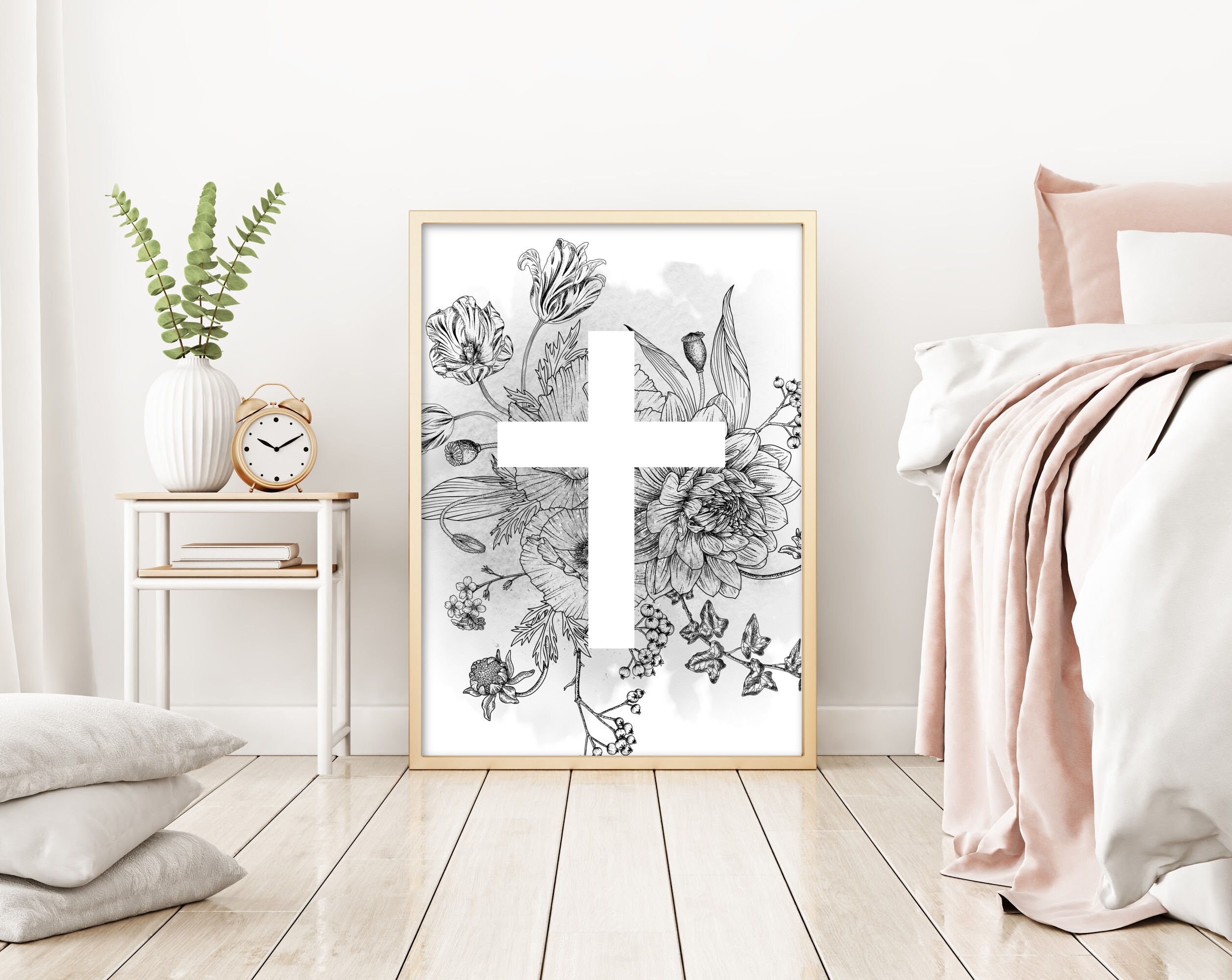 Lent Printable, Easter Printable, Lent Wall Art, Floral Cross Print ...