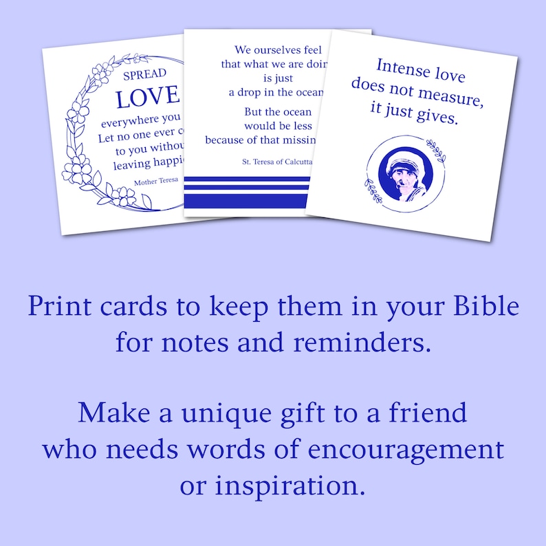 Mother Teresa Quotes Cards Printable, St Teresa of Calcutta Quote Cards ...