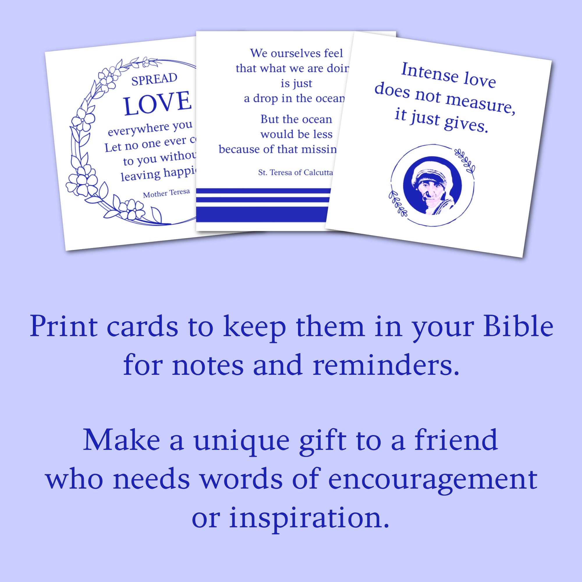 Mother Teresa Quotes Cards Printable, St Teresa of Calcutta Quote Cards ...