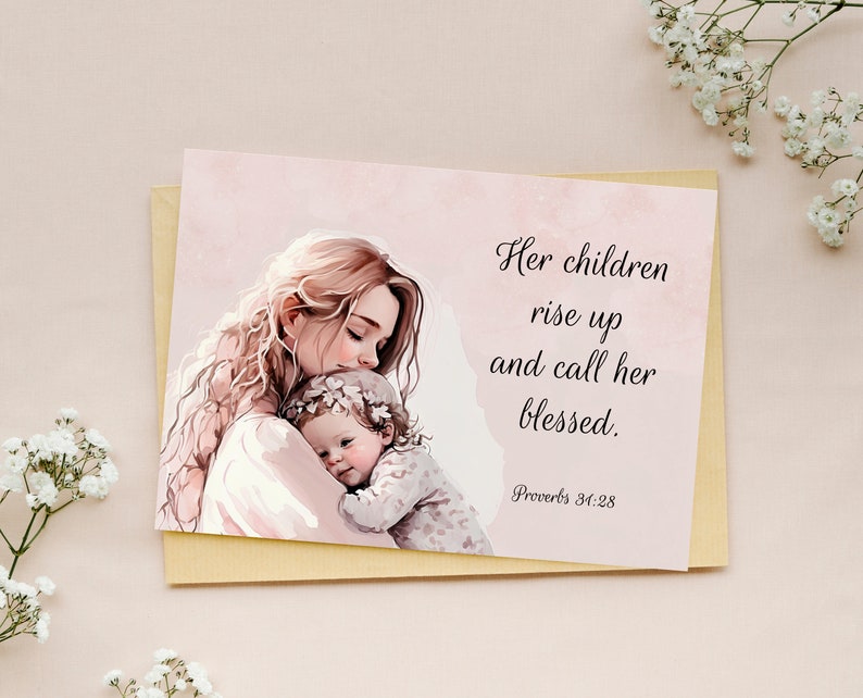 Mothers Day Card Printable, Her Children Rise up and Call Her Blessed ...