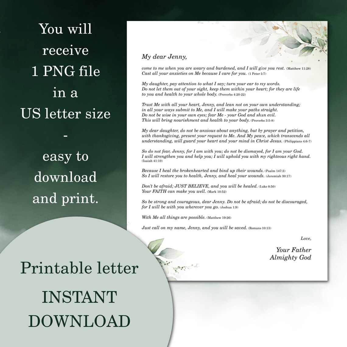 Personalized God's Healing Letter Printable, Personalized Scripture ...