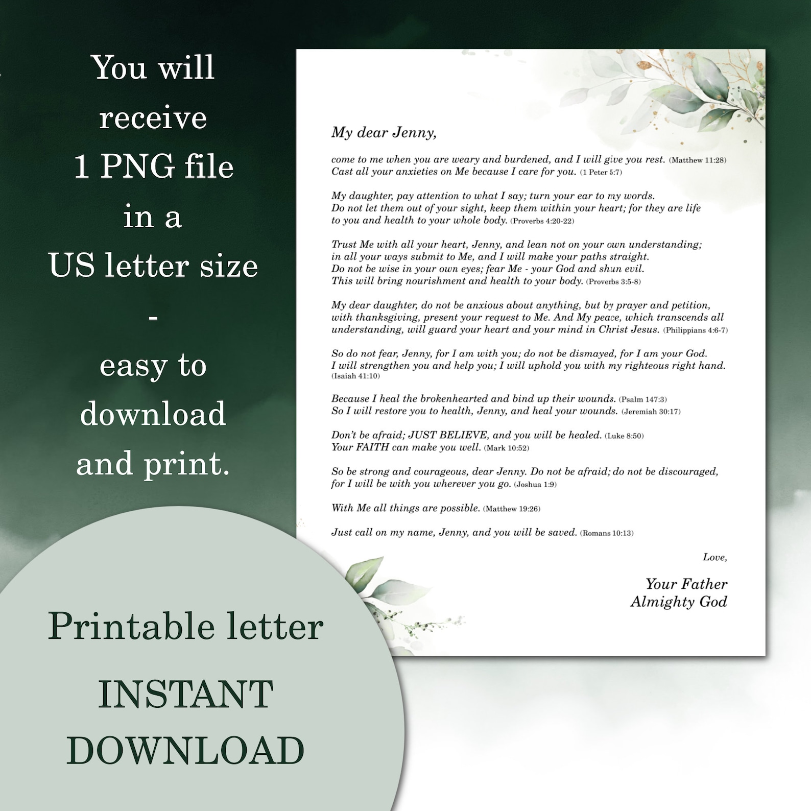 Personalized God's Healing Letter Printable, Personalized Scripture ...