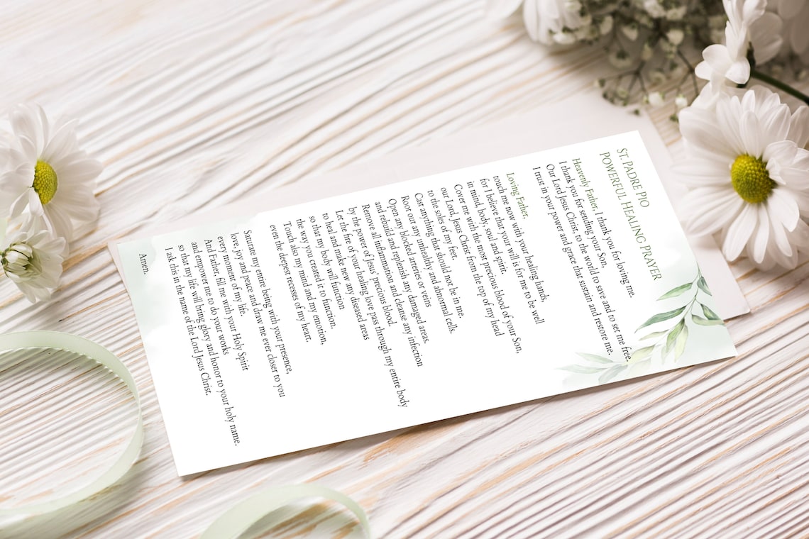 St. Padre Pio Healing Prayer Card Printable, Padre Pio Prayer Card ...