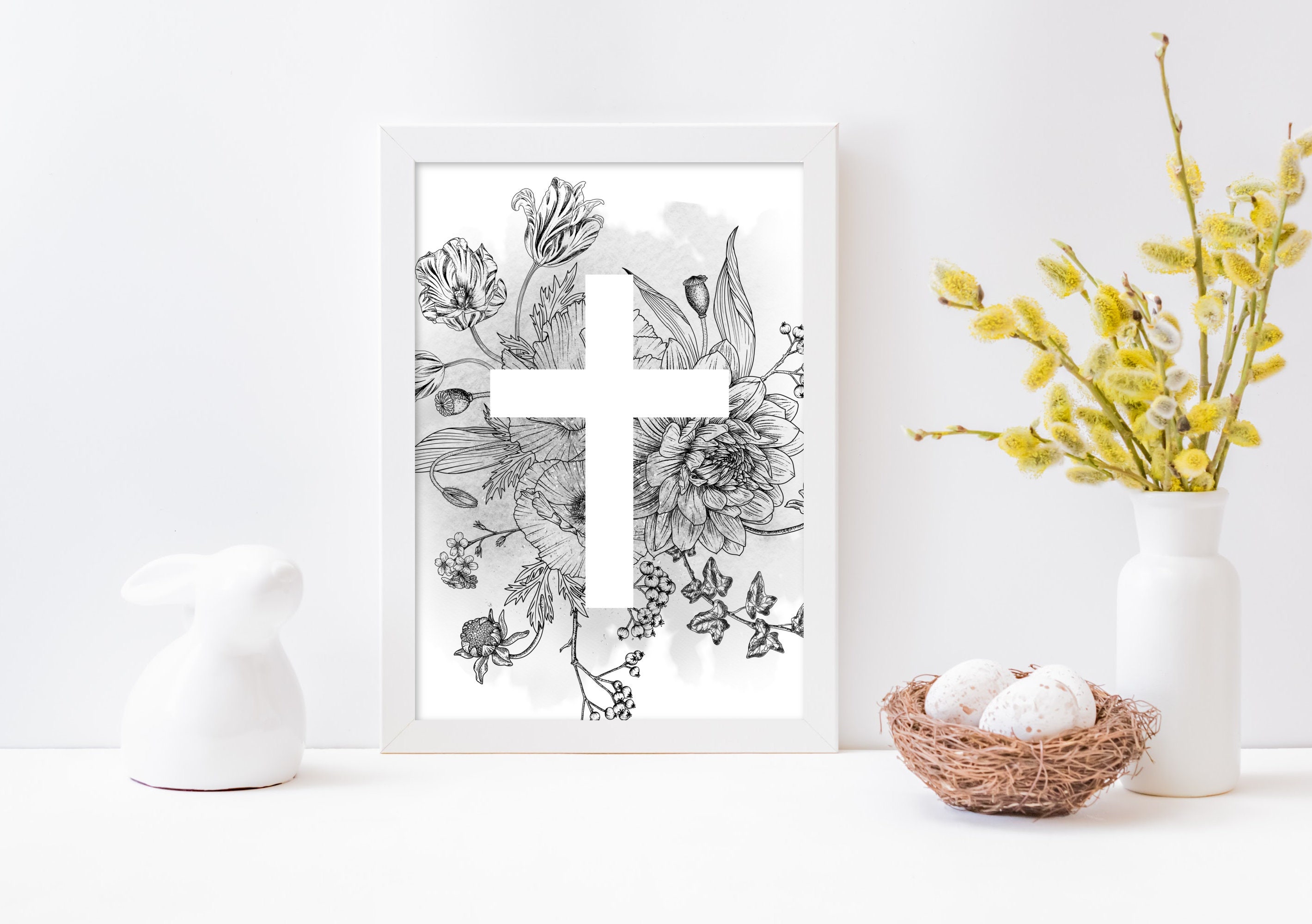 Lent Printable, Easter Printable, Lent Wall Art, Floral Cross Print ...