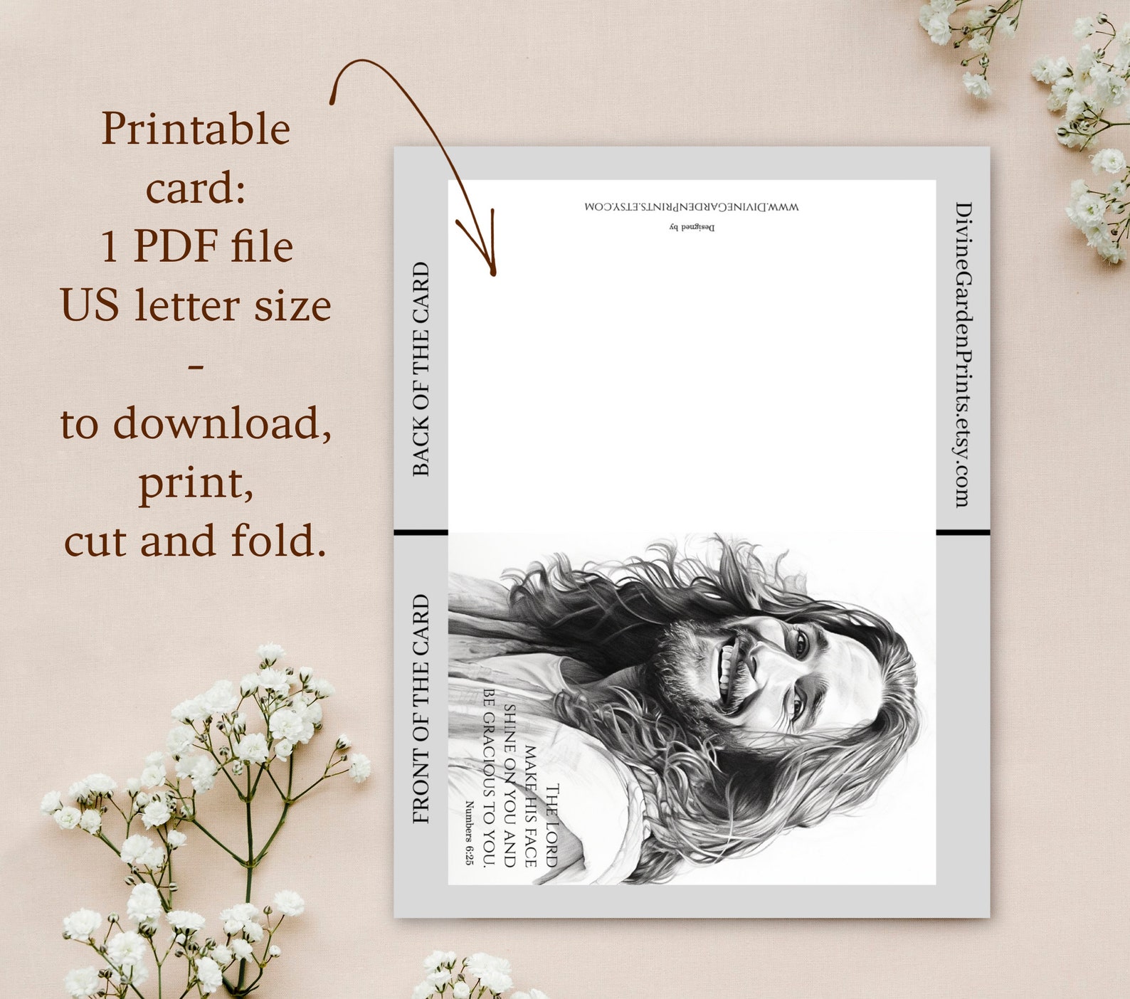 Jesus Portrait Greeting Card Printable, Jesus Christ Greeting Card ...