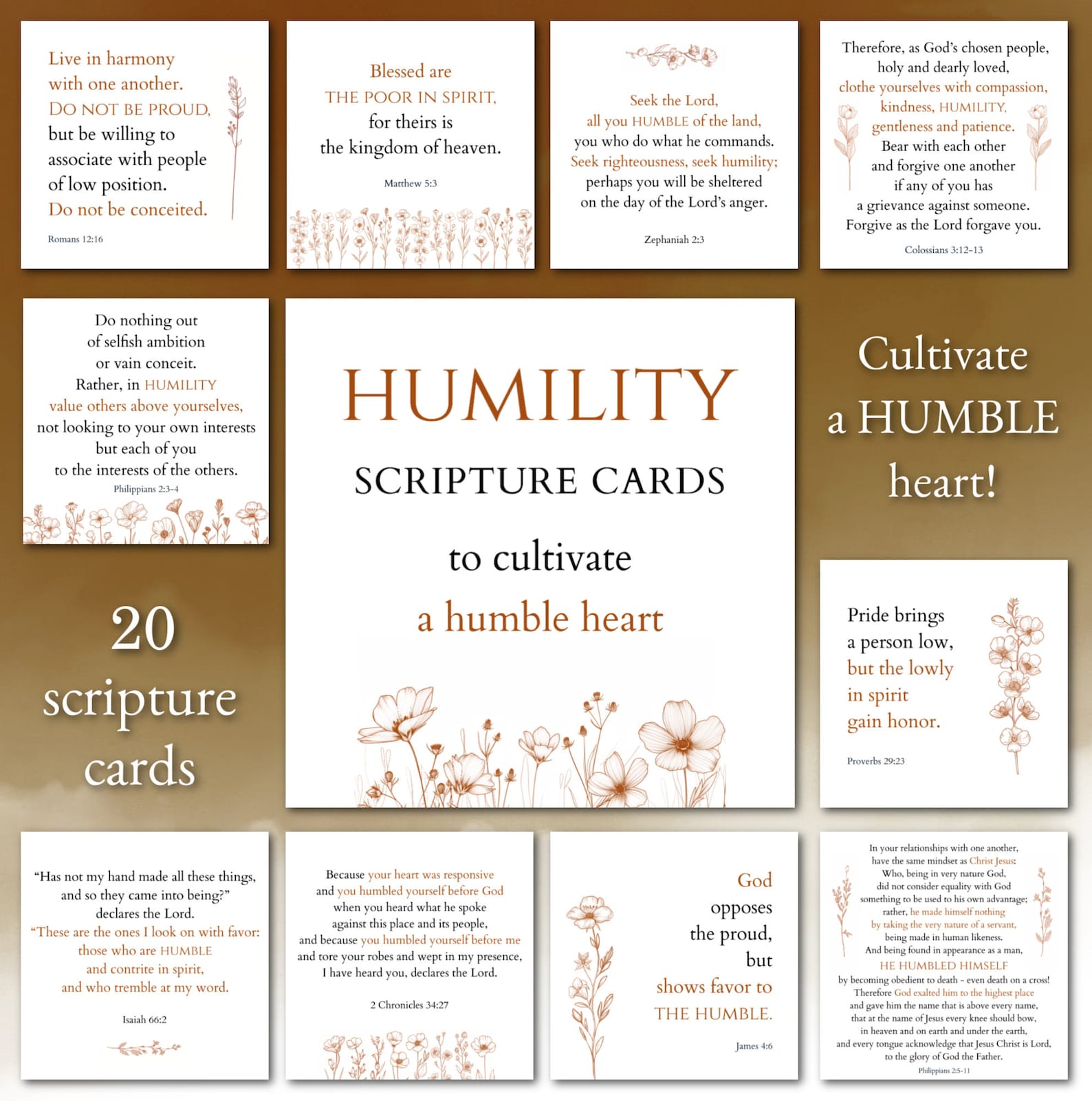 Humility Scripture Cards Printable, Humility Bible Verses Print ...