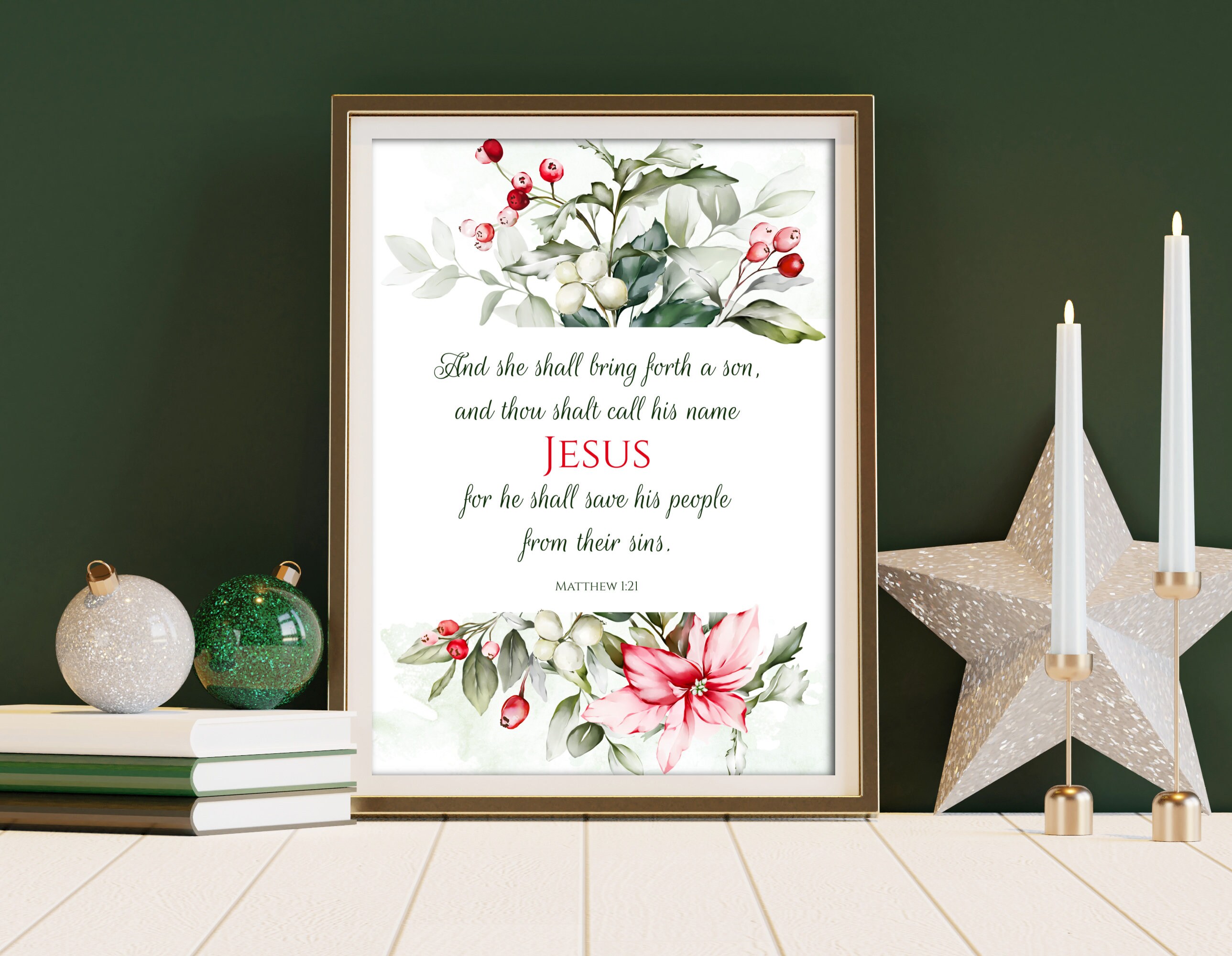 Matthew 1:21 KJV Printable, Christmas Bible Verse Wall Art, Christmas ...