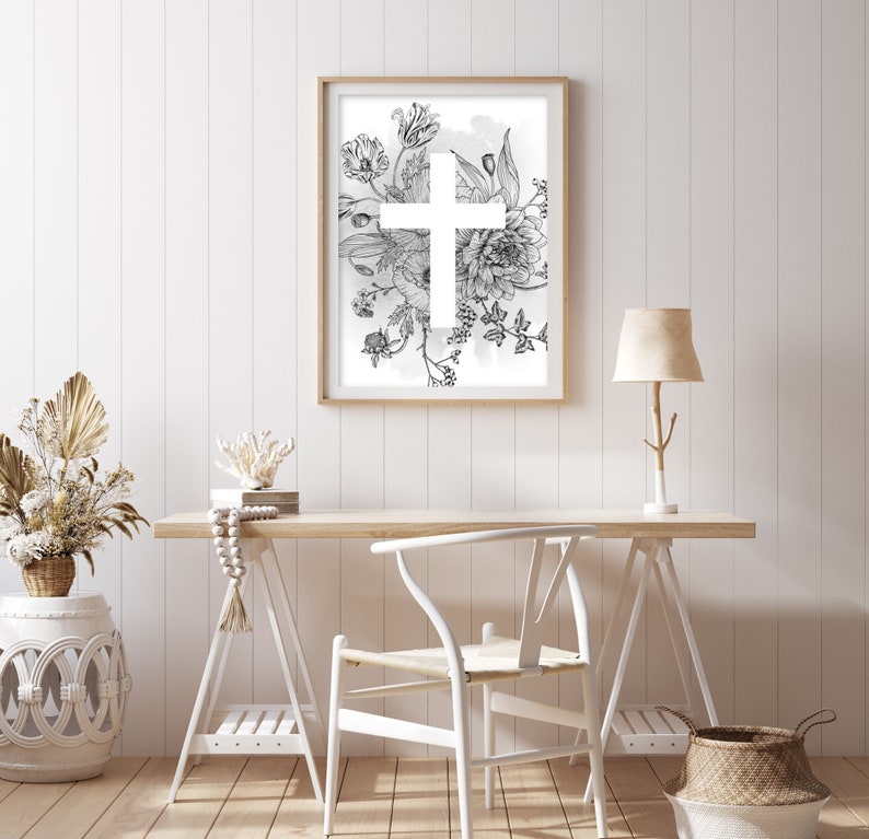 Lent Printable, Easter Printable, Lent Wall Art, Floral Cross Print ...