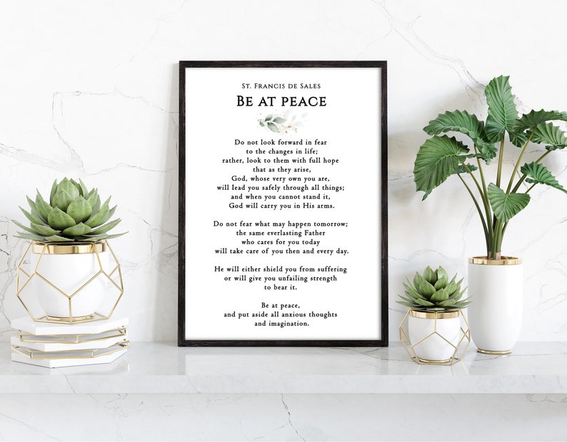 Be at Peace Prayer Printable, St. Francis De Sales Prayer Print, Prayer ...