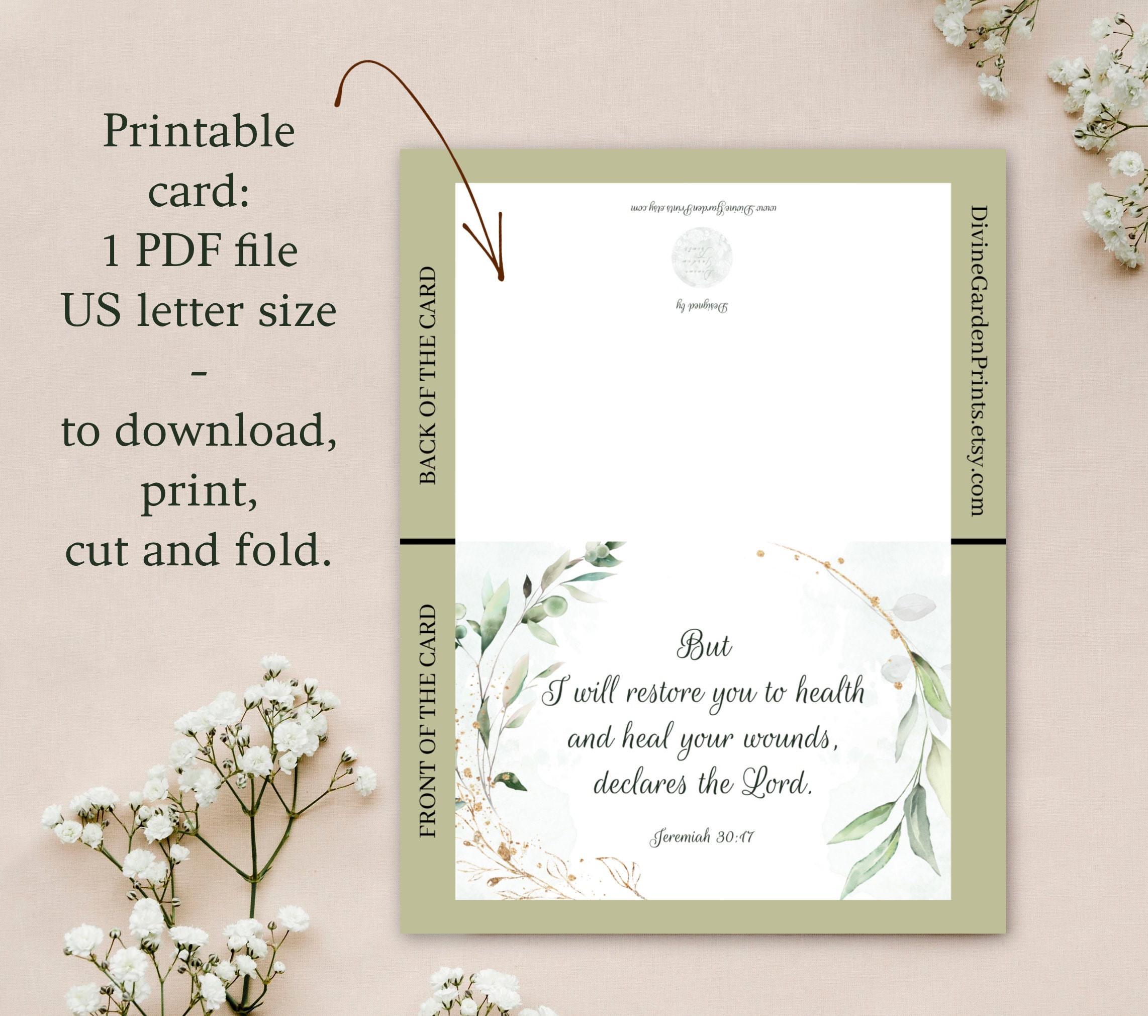 Get Well Soon Card Printable, Jeremiah 30:17 Greeting Card, Christian ...