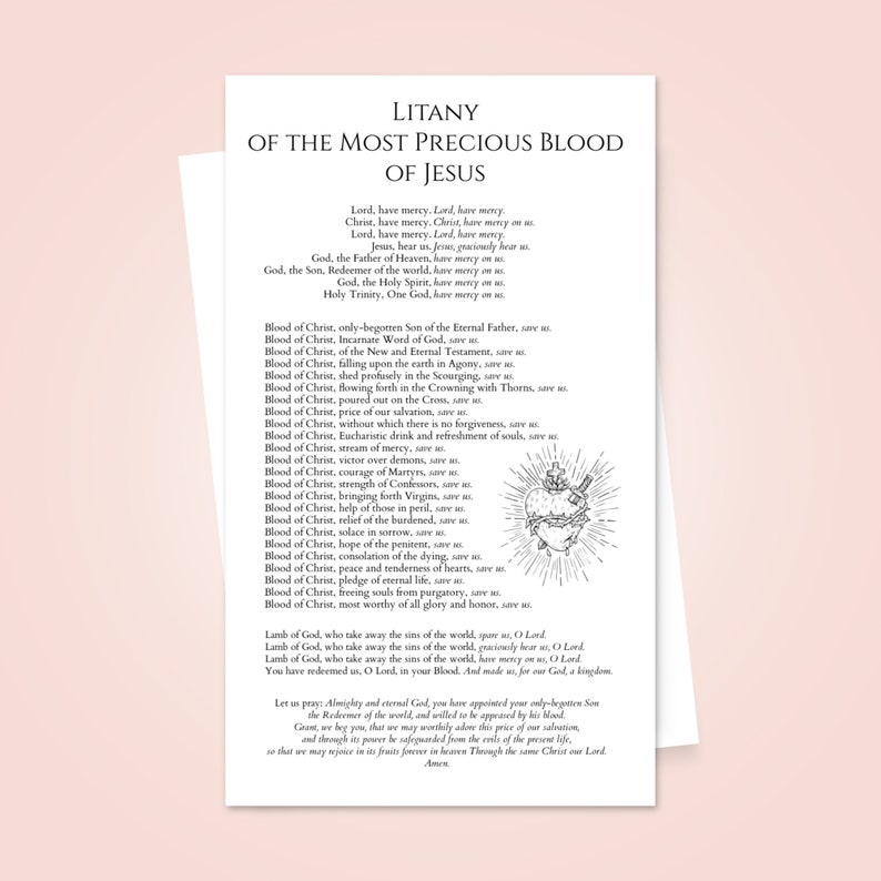Litany of the Most Precious Blood of Jesus Prayer Card Printable ...