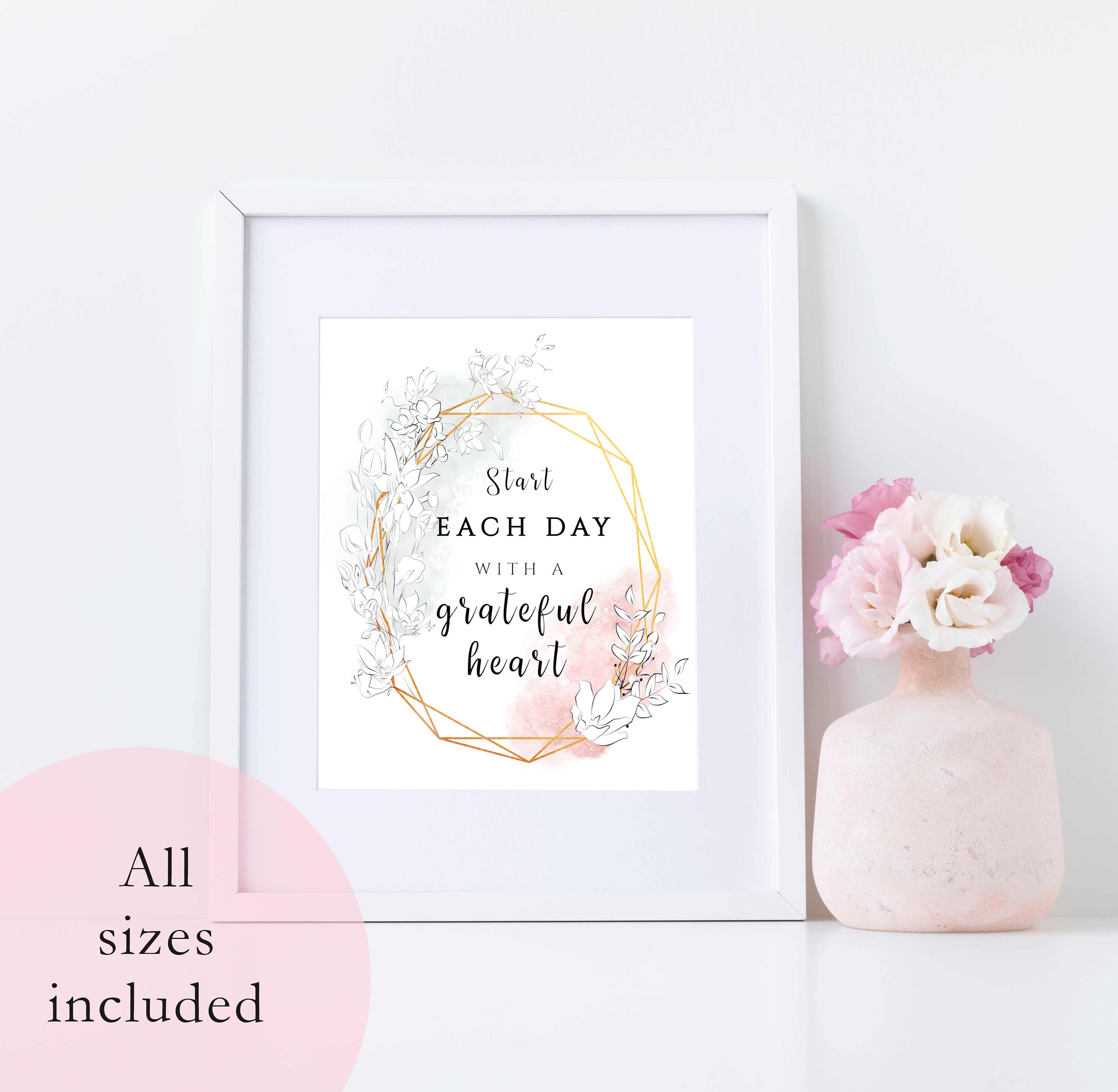 Start Each Day With a Grateful Heart Printable, GRATEFUL Wall Art ...