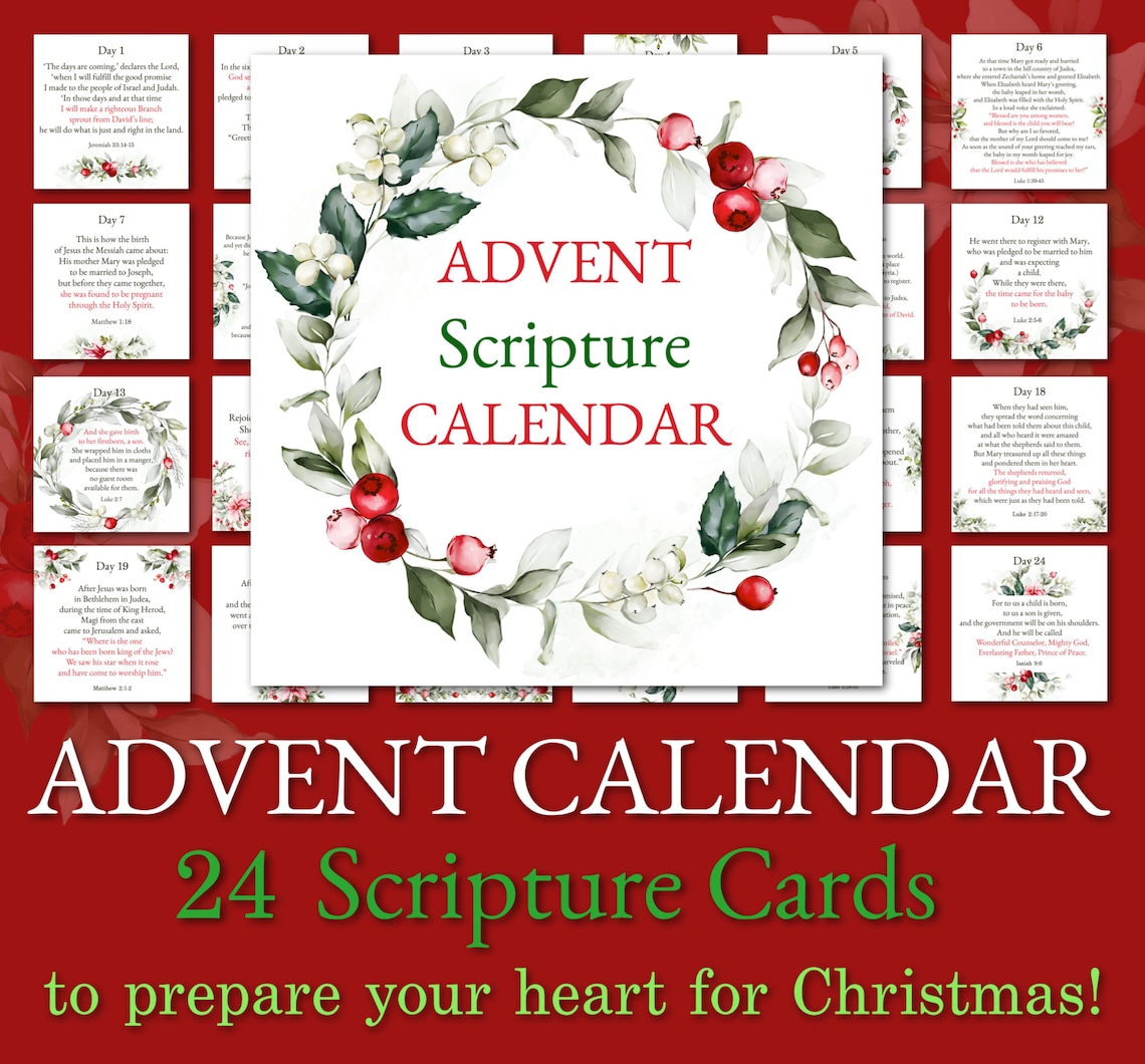 Advent Scripture Calendar Printable, Advent Calendar DIY, Christmas ...