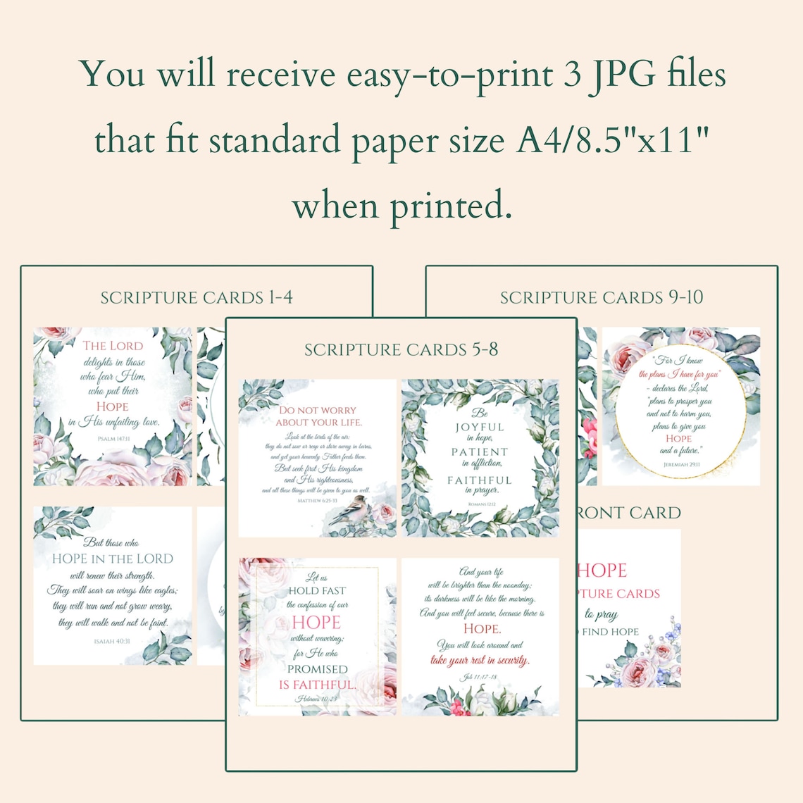 HOPE Scripture Cards Printable, Bible Verse Cards, Christian Note Cards ...
