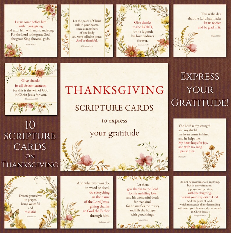 THANKSGIVING Scripture Cards Printable, Thanksgiving Bible Verse Cards ...