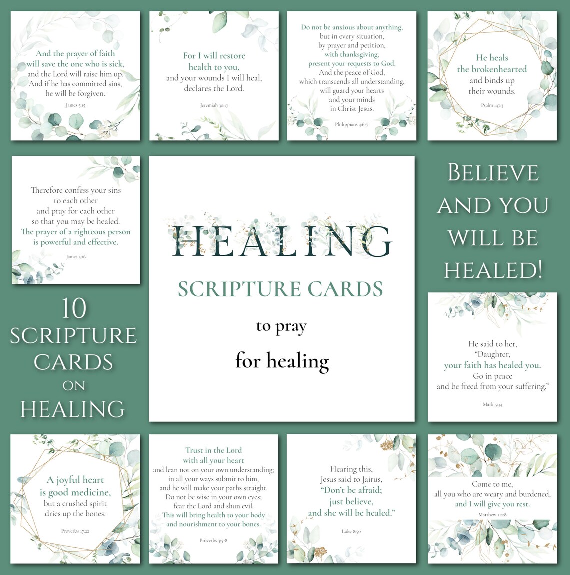 HEALING Scripture Cards Printable, Healing Bible Verse Cards, Healing ...