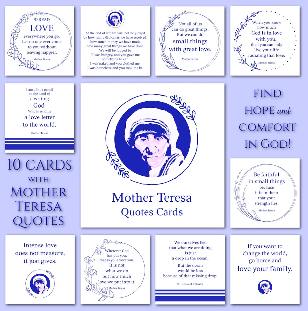 Mother Teresa Quotes Cards Printable, St Teresa of Calcutta Quote Cards ...