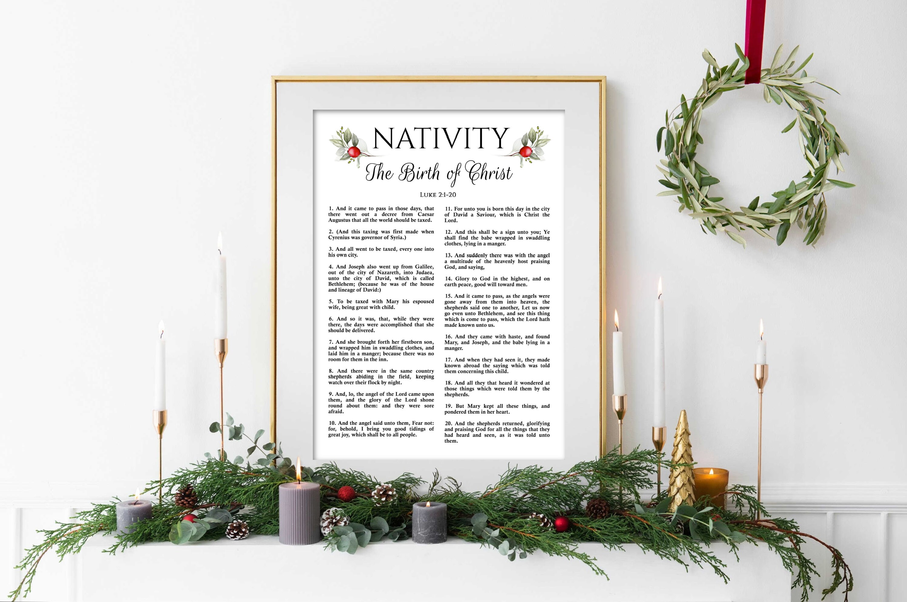 Nativity the Birth of Christ Printable, Nativity Scripture Print, Luke ...