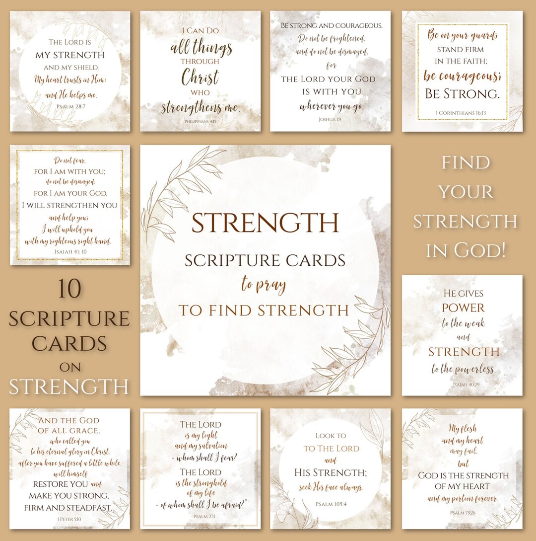 STRENGTH Scripture Cards Printable, Bible Verse Cards, Christian Note ...