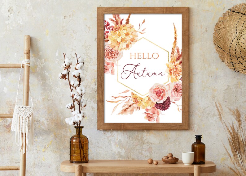 Hello Autumn Wall Art Printable, Hello Fall Wall Decor, DIY Fall Decor ...