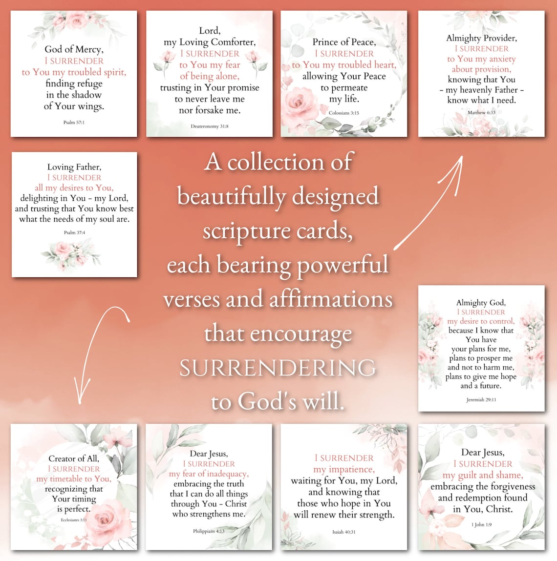 Surrender Bible Verses Cards, Bible Affirmations, Surrender Scripture ...