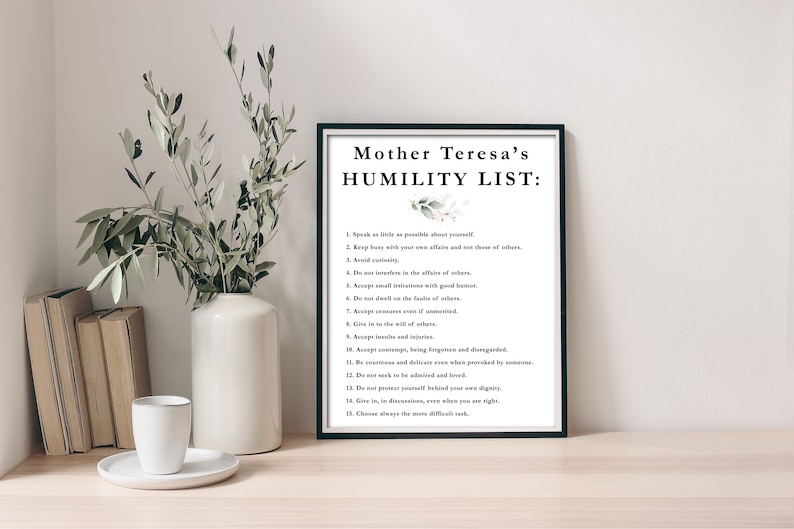 Mother Teresa's Humility List Printable, Humility Practice, Be Humble ...