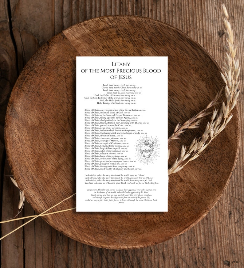 Litany of the Most Precious Blood of Jesus Prayer Card Printable ...