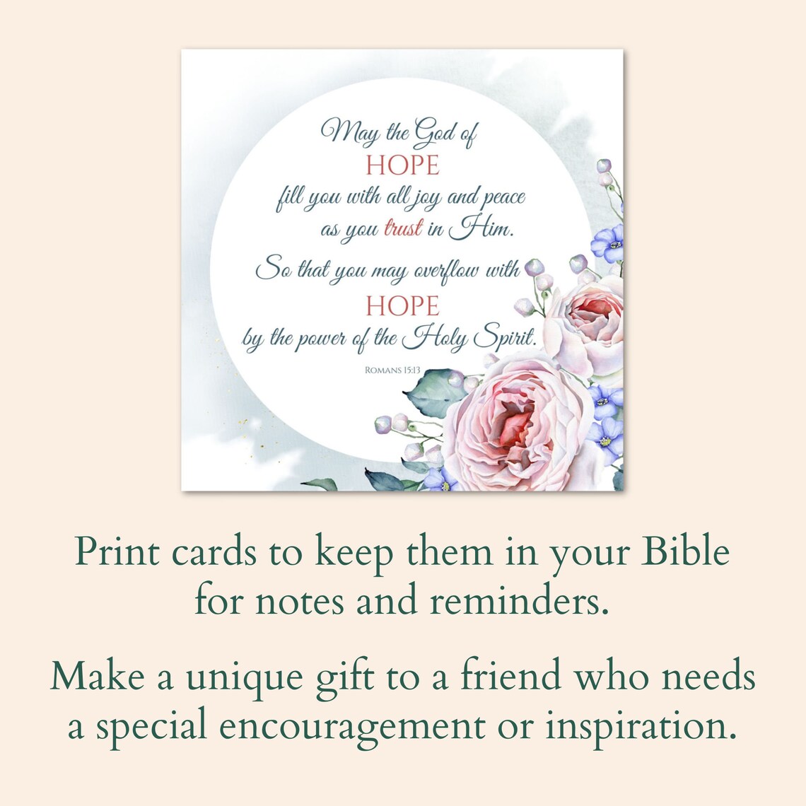 HOPE Scripture Cards Printable, Bible Verse Cards, Christian Note Cards ...