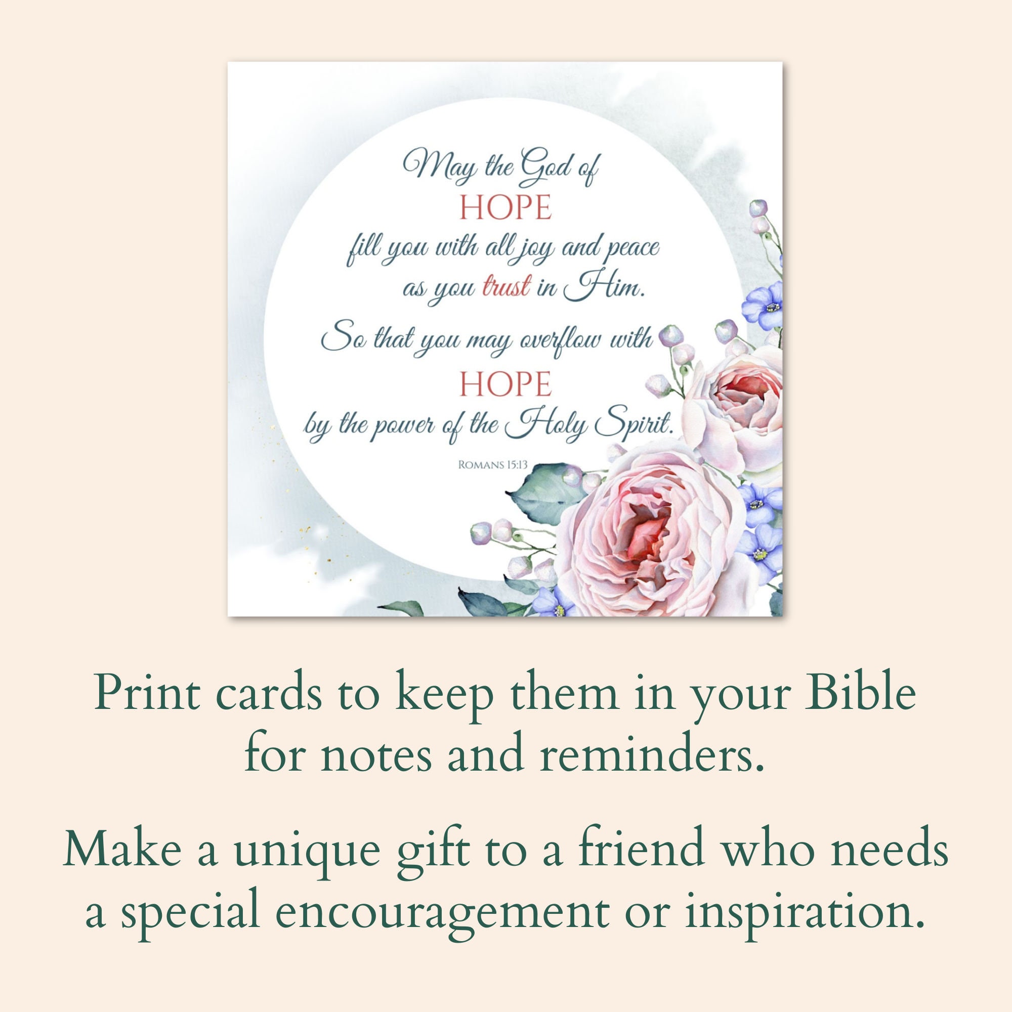 HOPE Scripture Cards Printable, Bible Verse Cards, Christian Note Cards ...