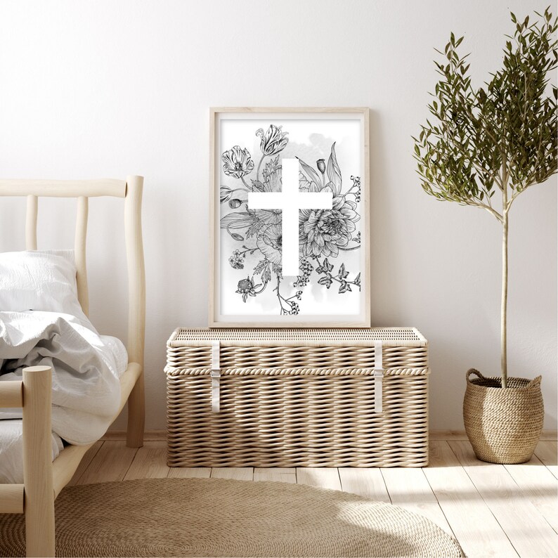 Lent Printable, Easter Printable, Lent Wall Art, Floral Cross Print ...
