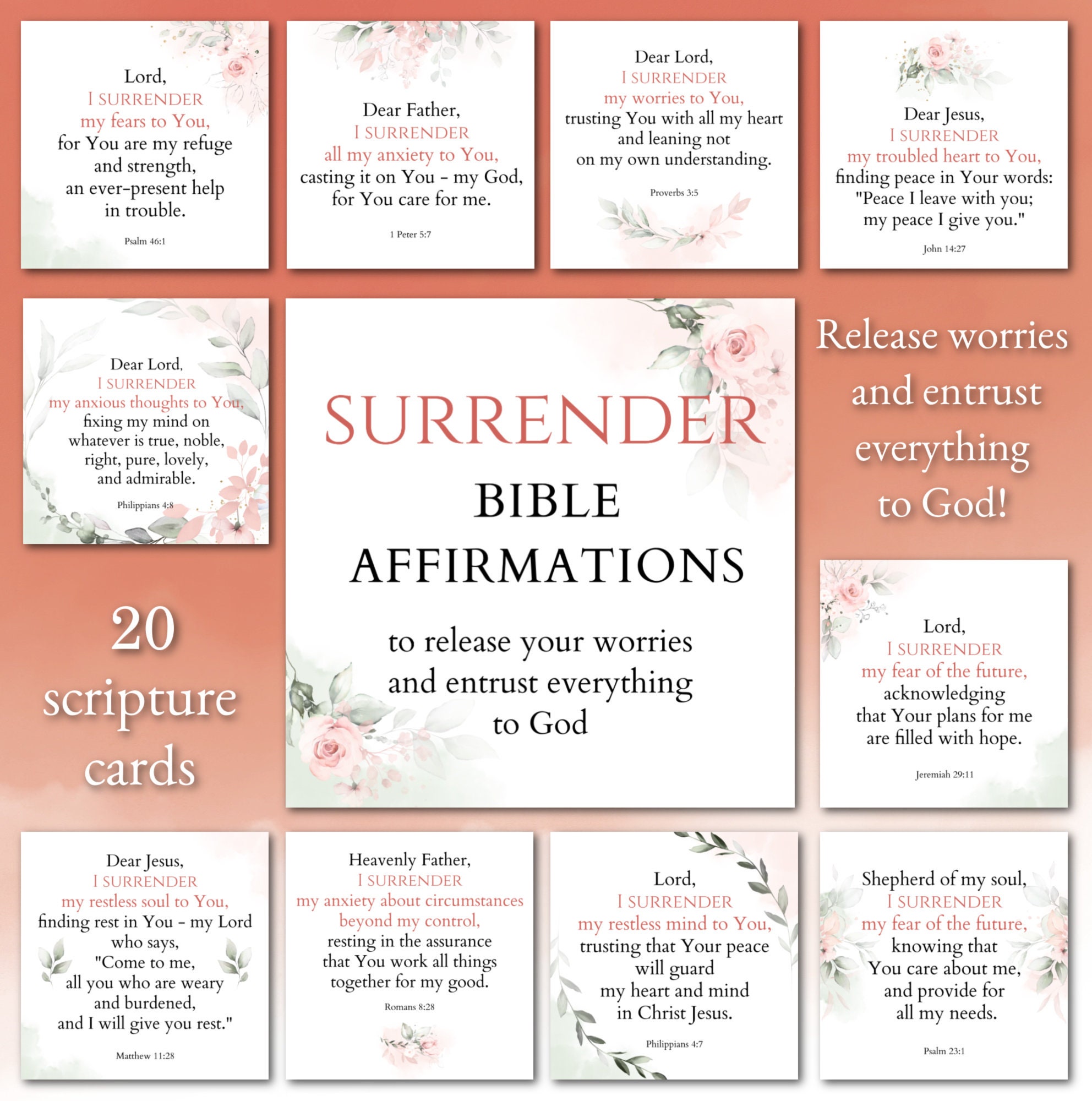 Surrender Bible Verses Cards, Bible Affirmations, Surrender Scripture ...