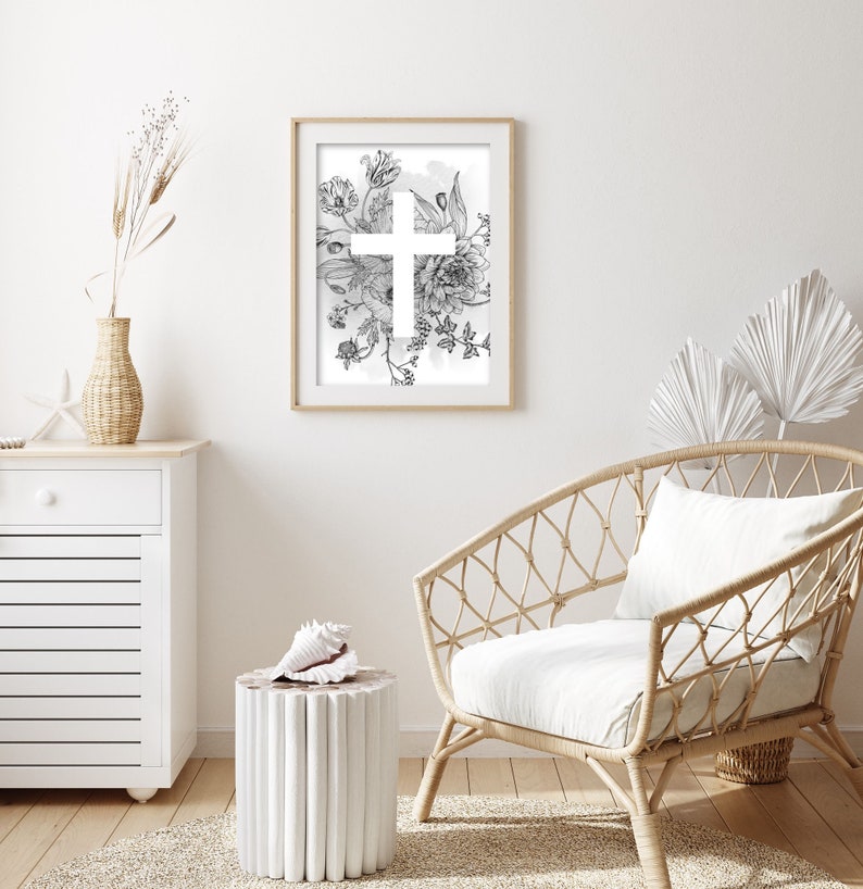 Lent Printable, Easter Printable, Lent Wall Art, Floral Cross Print ...