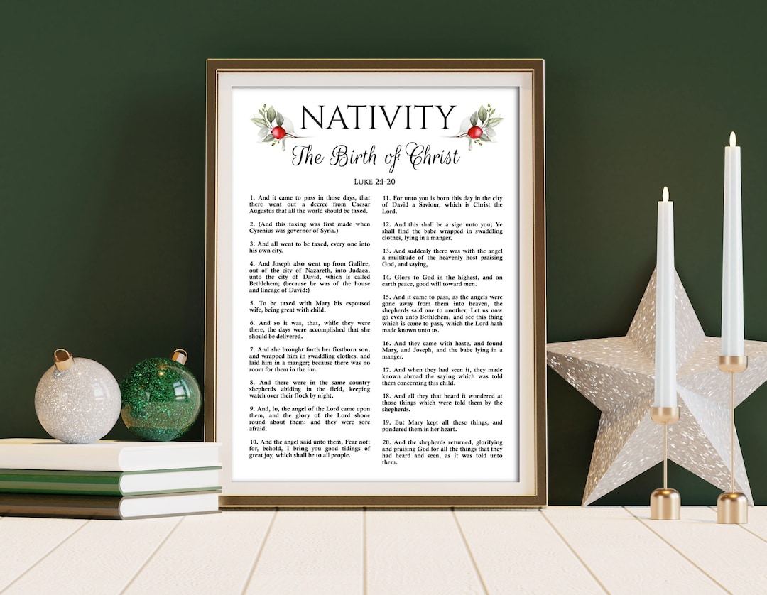 Nativity the Birth of Christ Printable, Nativity Scripture Print, Luke ...
