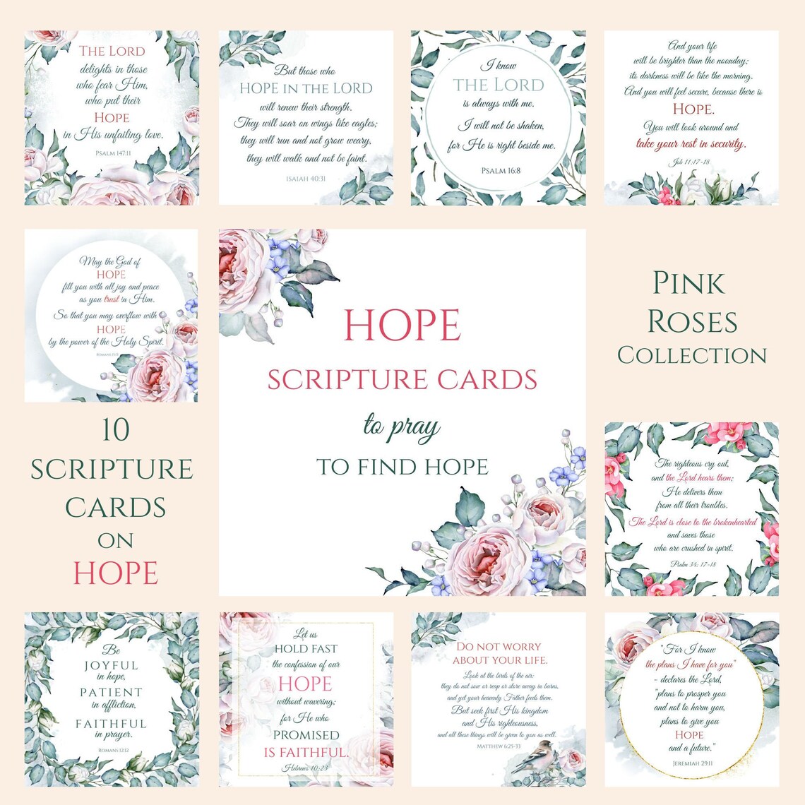 HOPE Scripture Cards Printable, Bible Verse Cards, Christian Note Cards ...