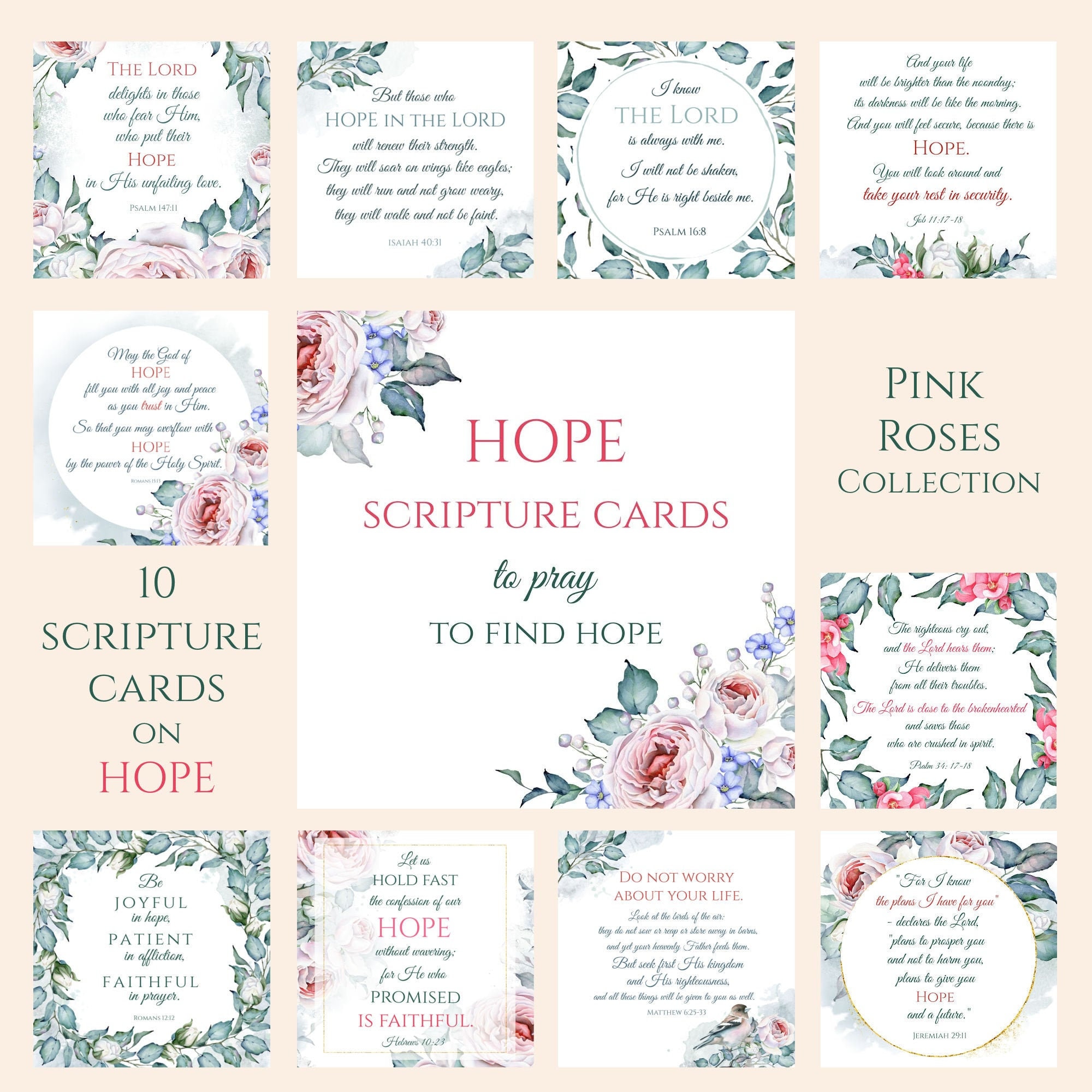 HOPE Scripture Cards Printable, Bible Verse Cards, Christian Note Cards ...
