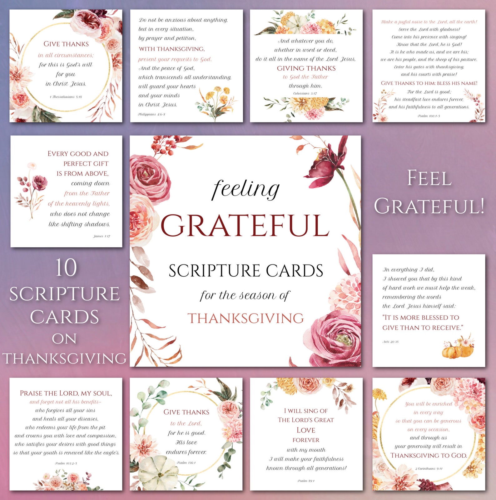 GRATEFUL Scripture Cards Printable, Fall Scripture Cards, Gratitude ...