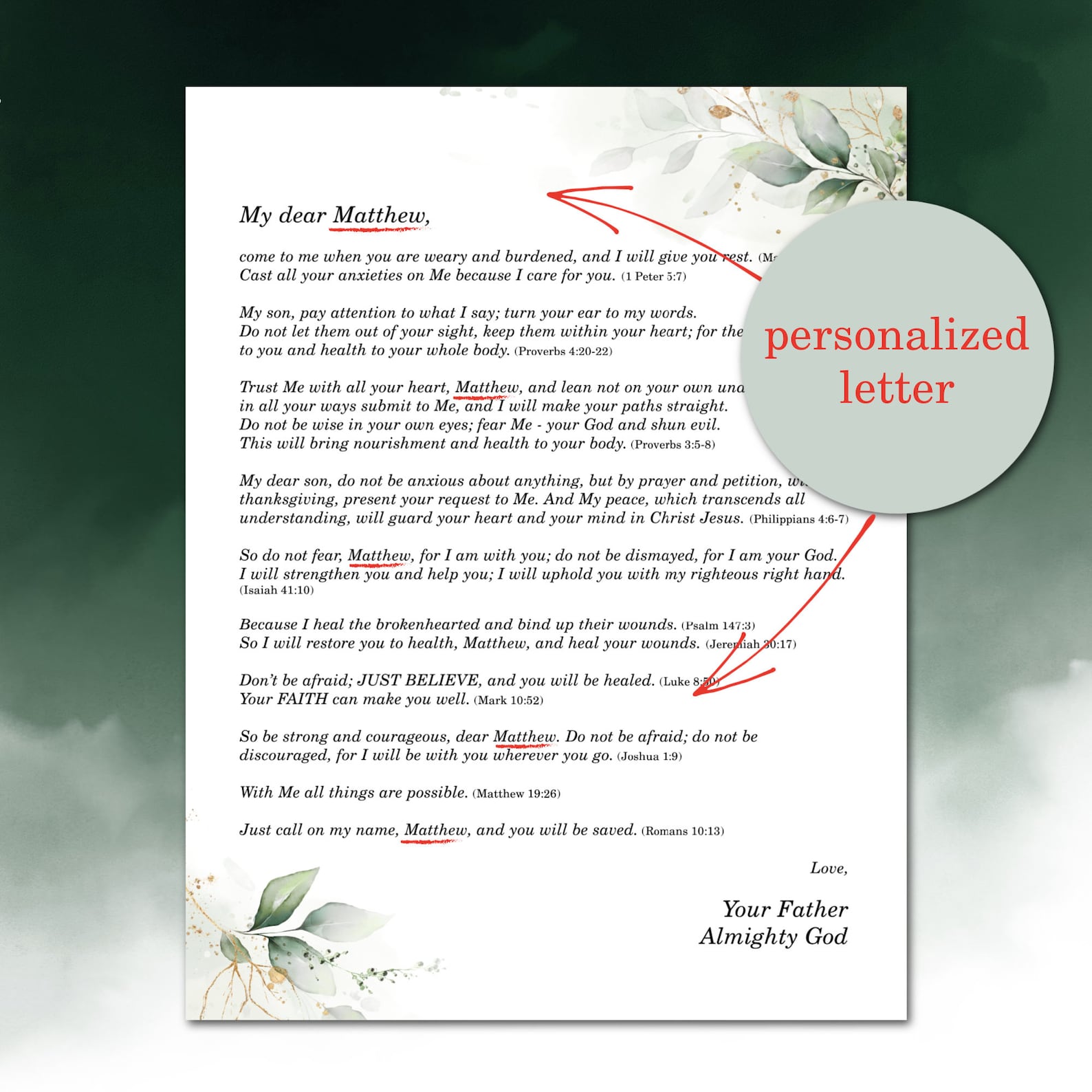Personalized God's Healing Letter Printable, Personalized Scripture ...