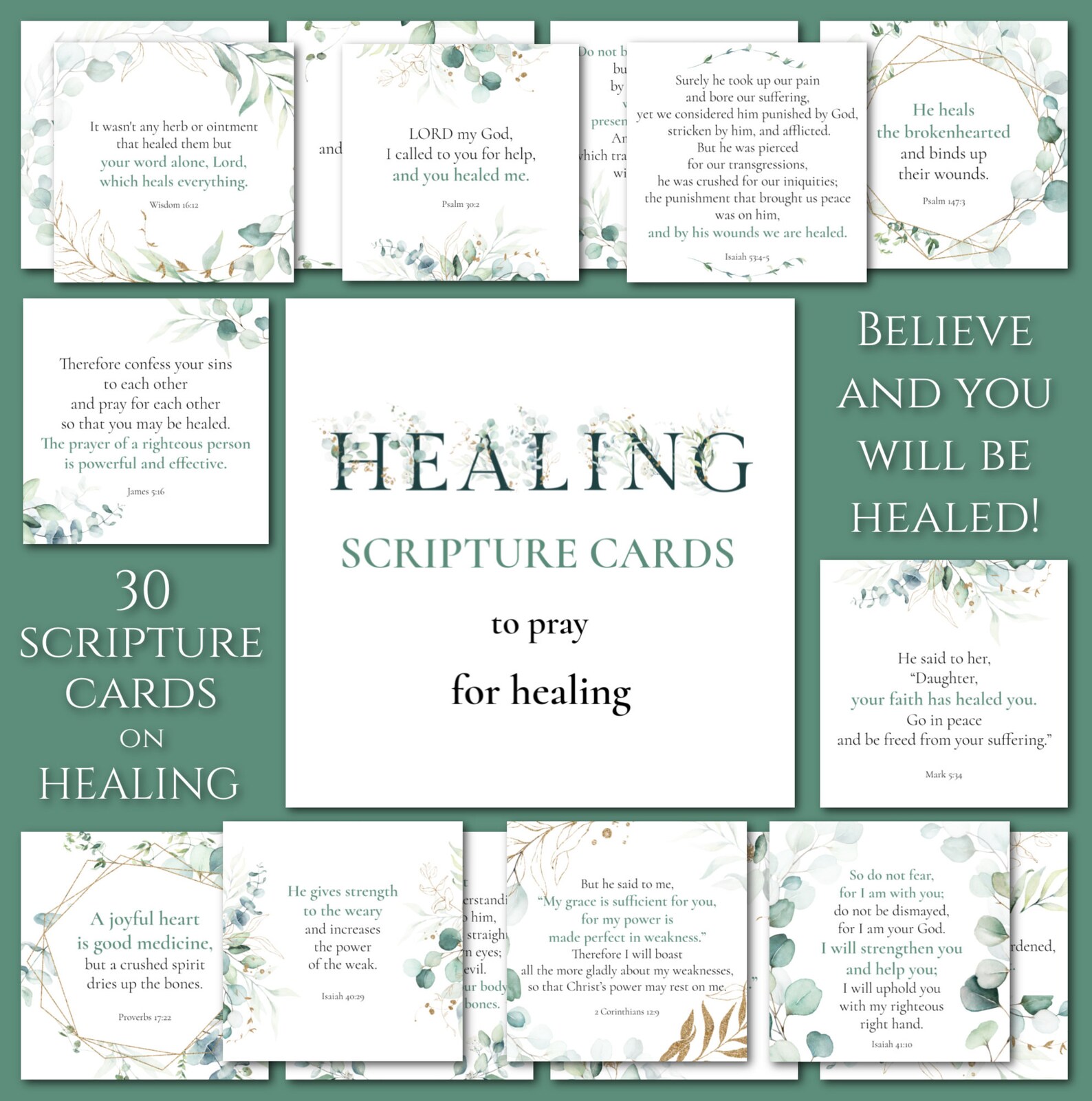 HEALING Scripture Cards Printable, Healing Bible Verse Cards, Healing ...