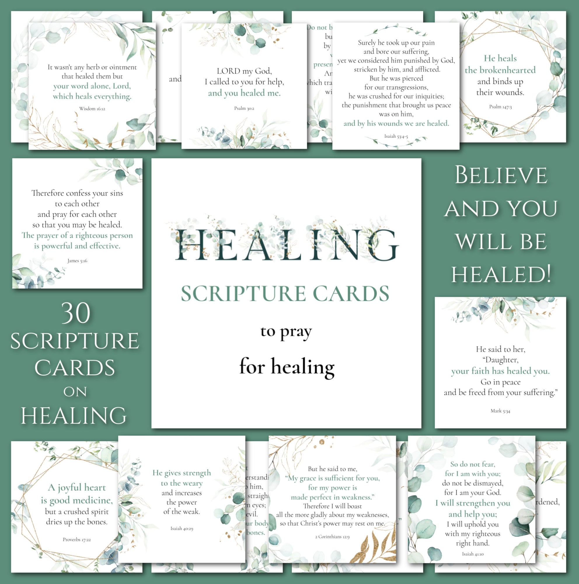 HEALING Scripture Cards Printable, Healing Bible Verse Cards, Healing ...