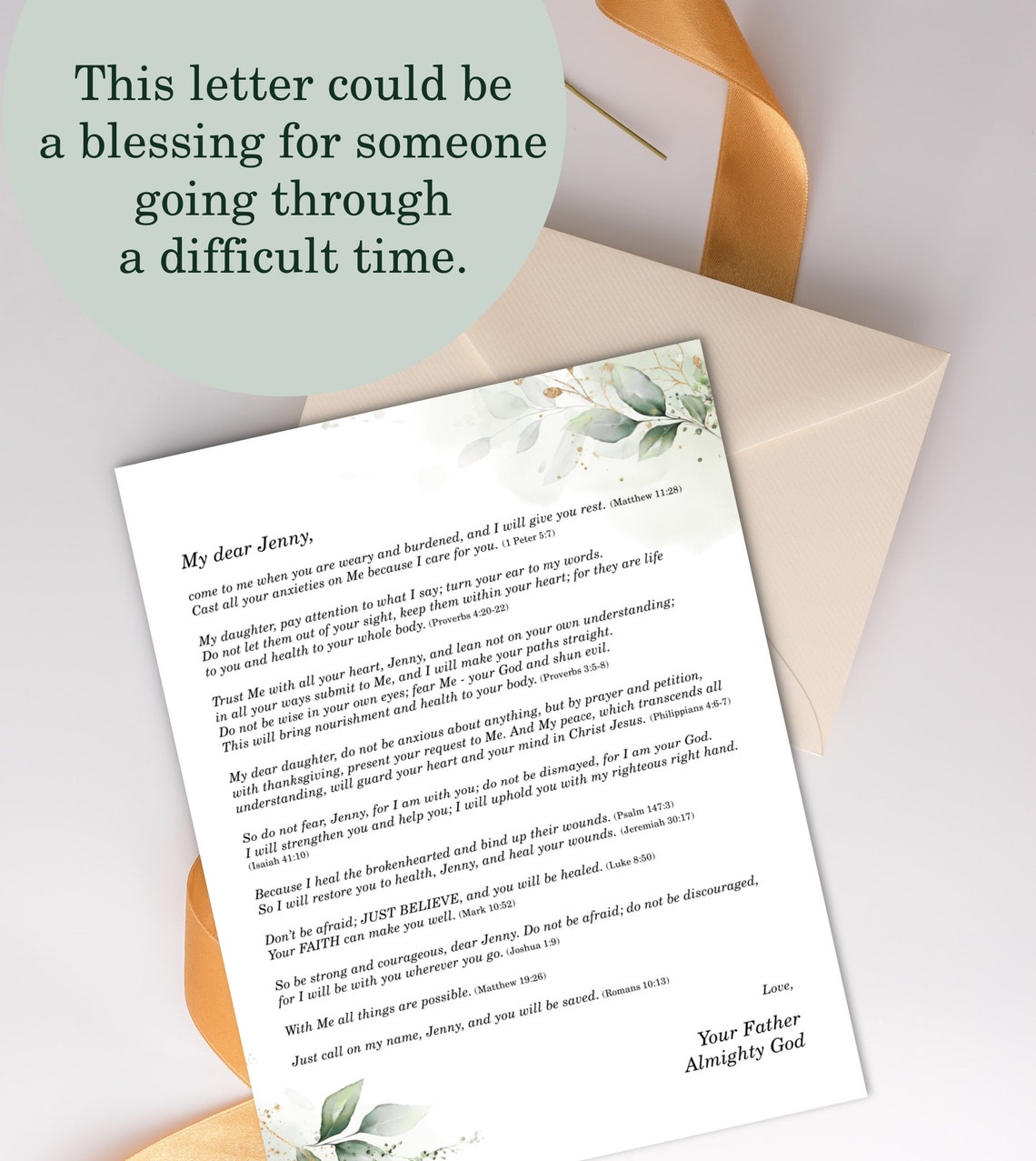 Personalized God's Healing Letter Printable, Personalized Scripture ...
