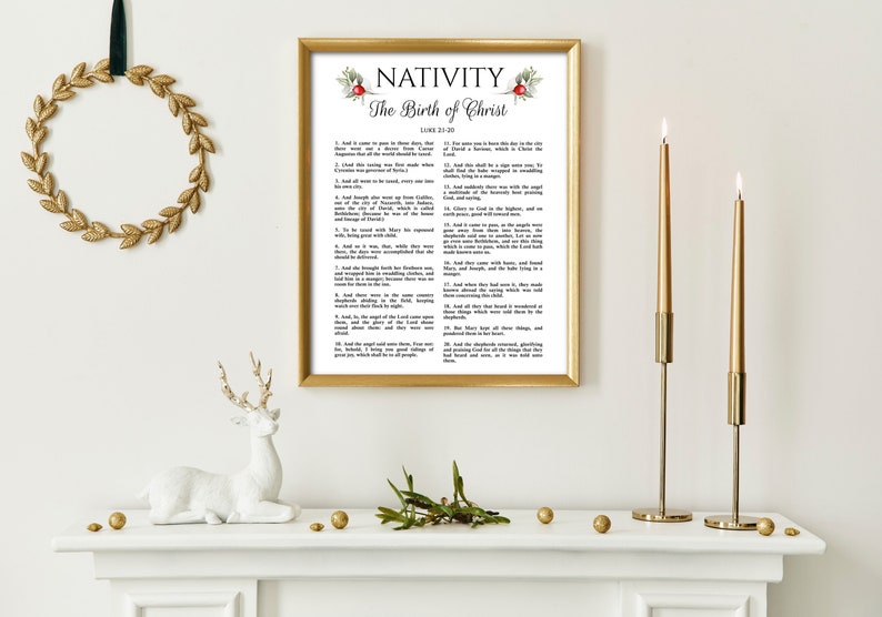 Nativity the Birth of Christ Printable, Nativity Scripture Print, Luke ...