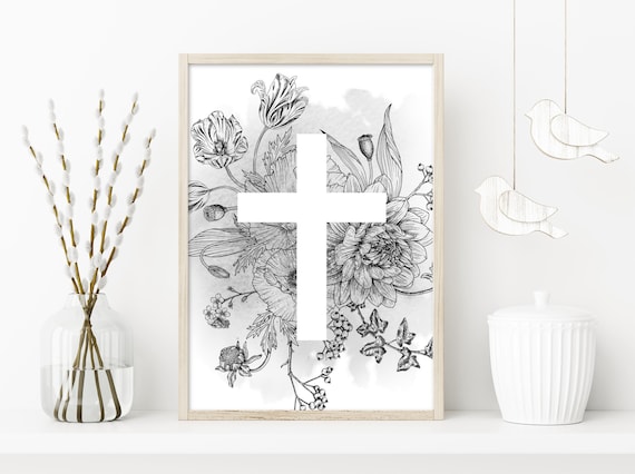 Lent Printable Easter Printable Lent Wall Art Floral Cross - Etsy