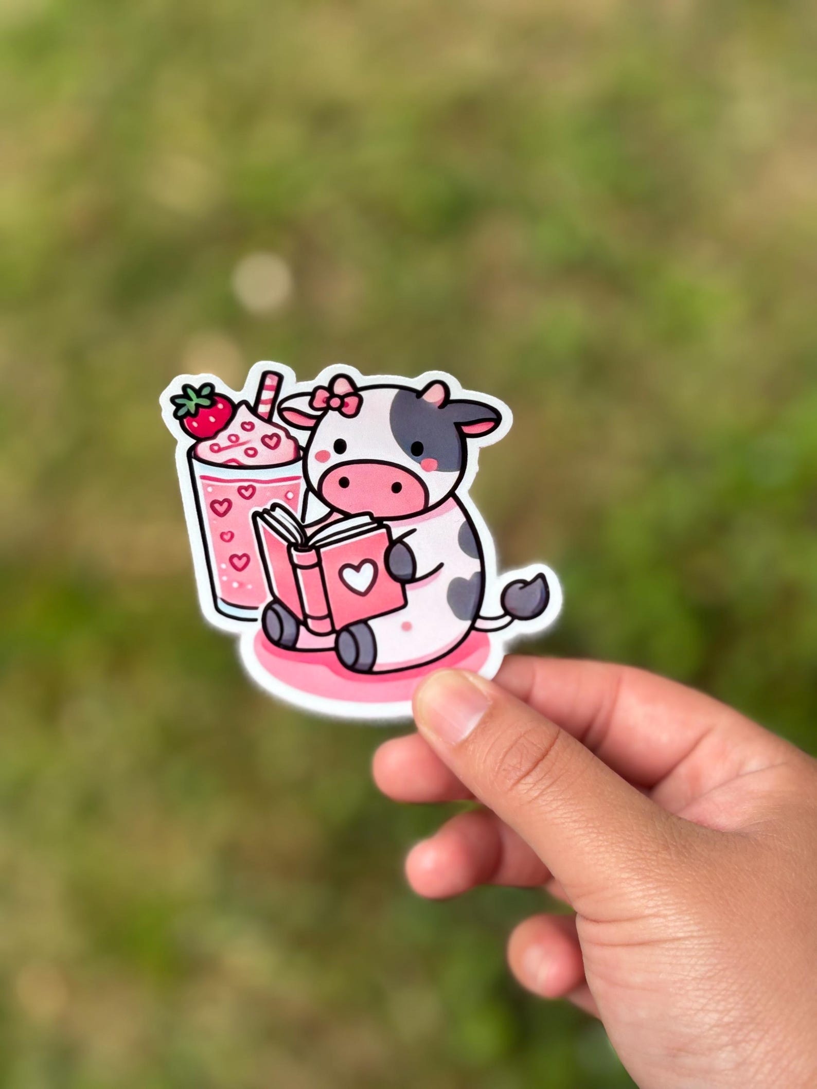 Strawberry Milkshake Cow Reading a Book Sticker - Etsy