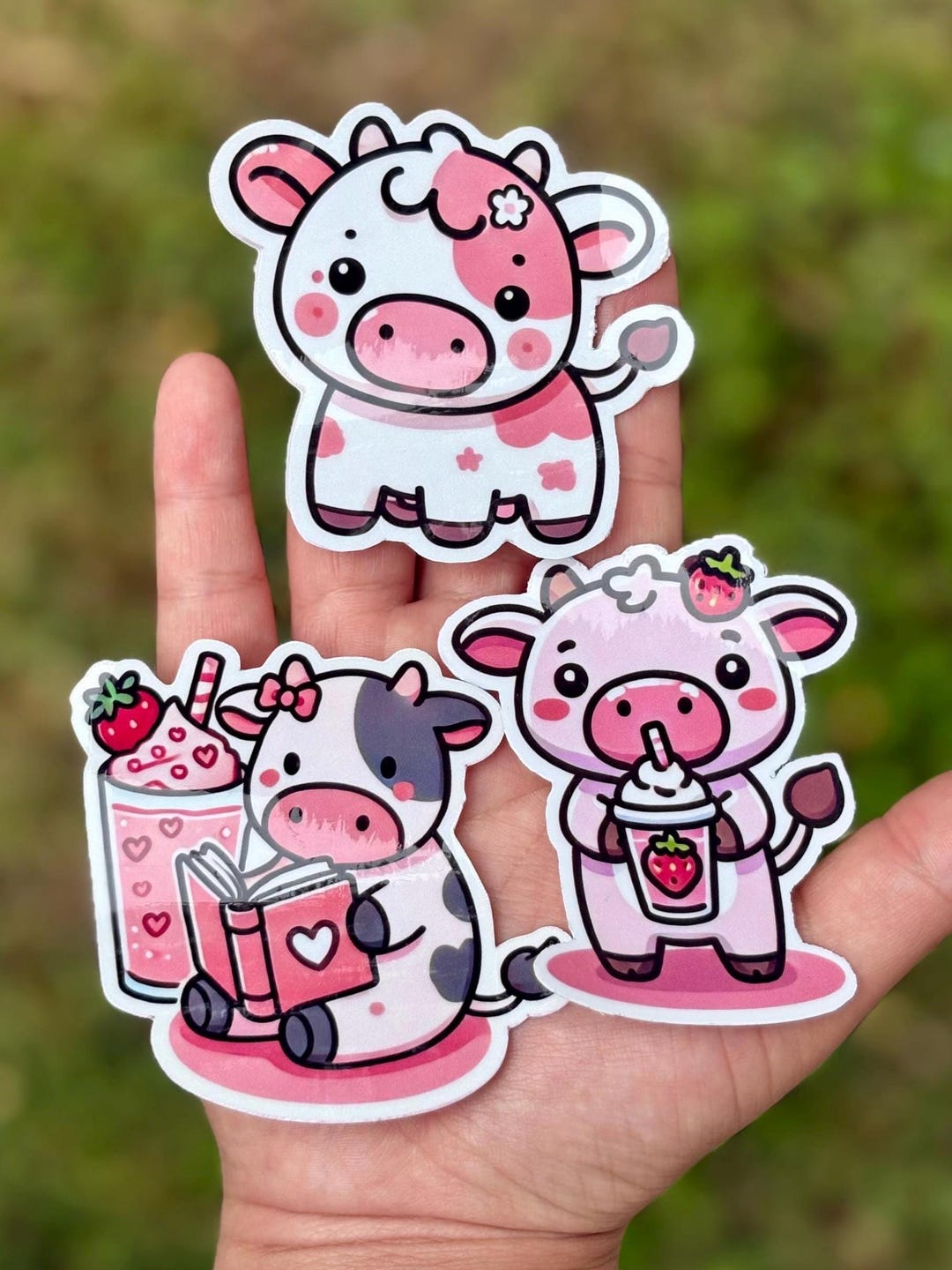 Strawberry Milkshake Cow Reading a Book Sticker - Etsy