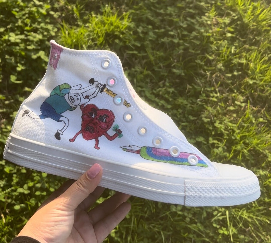Adventure Time Hand-drawn Shoes, Red Laces, Converse Size: 8M/10F - Etsy