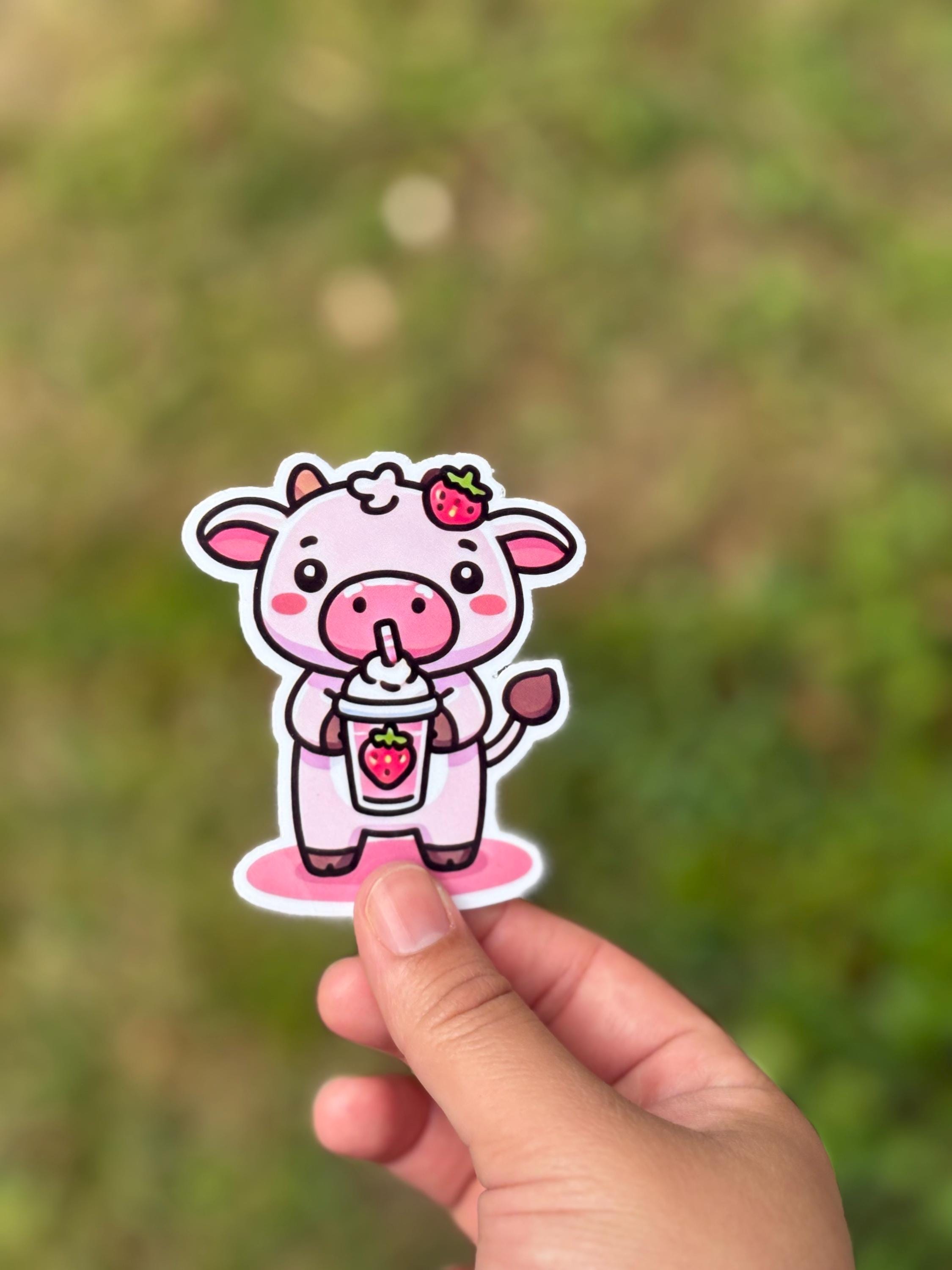 Strawberry Milkshake Cow Reading a Book Sticker - Etsy